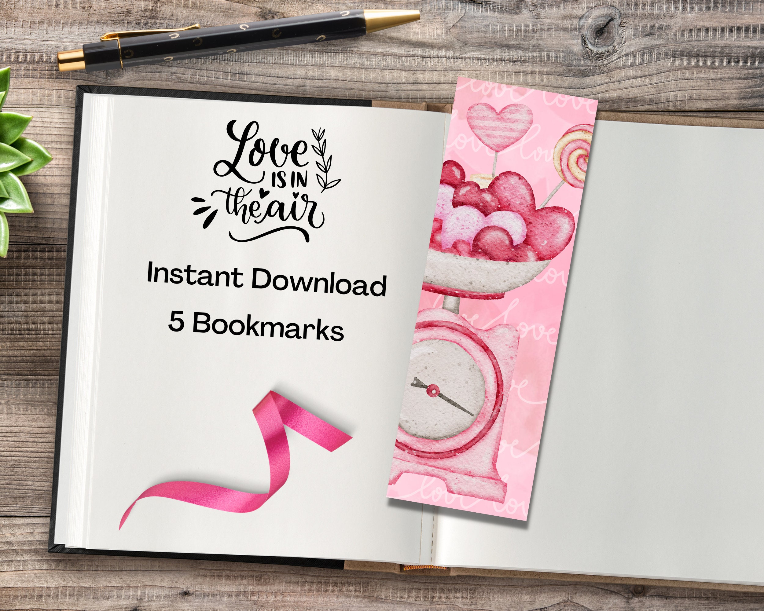 Valentine's Day Bookmarks | Printable Bookmarks in Pink Watercolor ...
