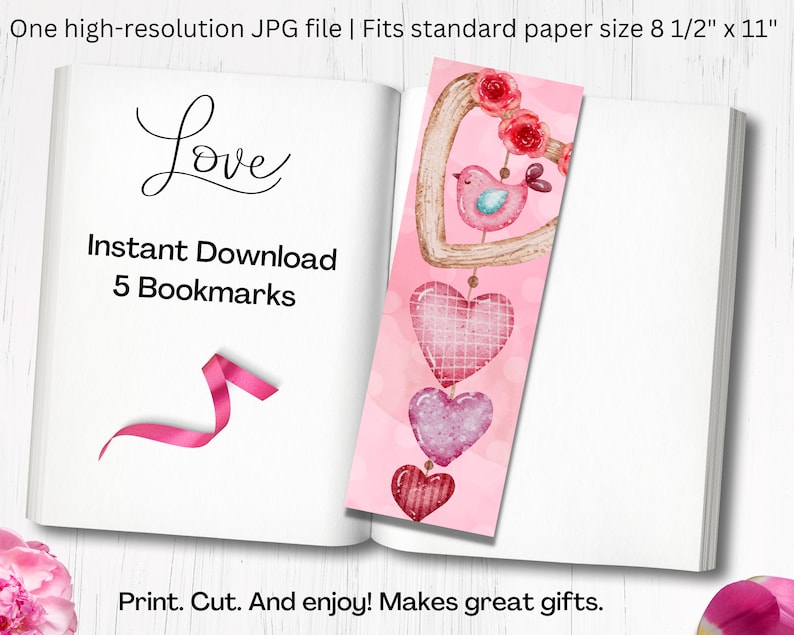 Valentine's Day Bookmarks | Printable Bookmarks in Pink Watercolor ...