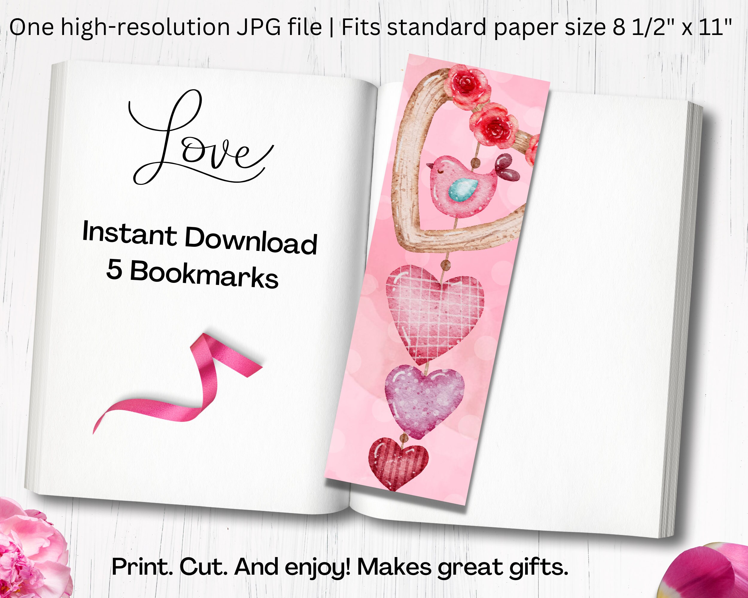 Valentine's Day Bookmarks | Printable Bookmarks in Pink Watercolor ...