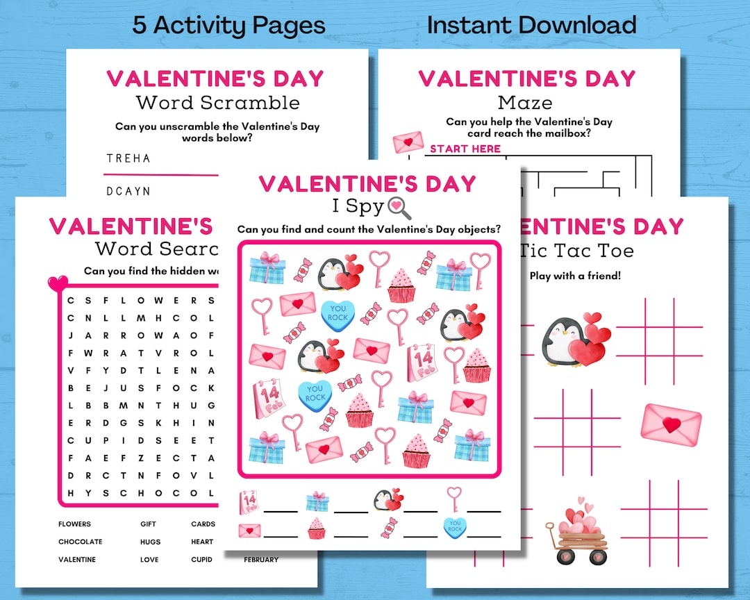 Valentine's Day Activity Pages for Kids | Word Search, Maze, I Spy ...