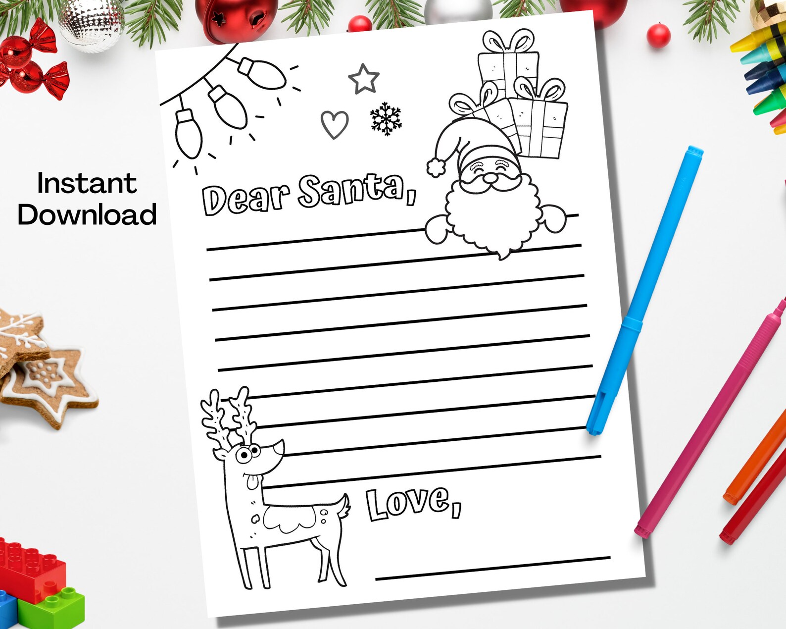 Printable Coloring Page Letter to Santa Claus Christmas Wish List ...