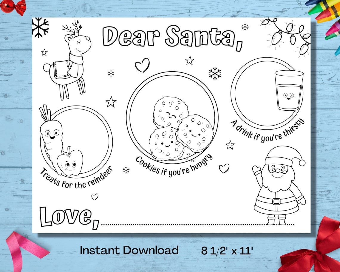 Printable Santa Placemat Coloring Page for Kids | Santa Tray | Santa ...