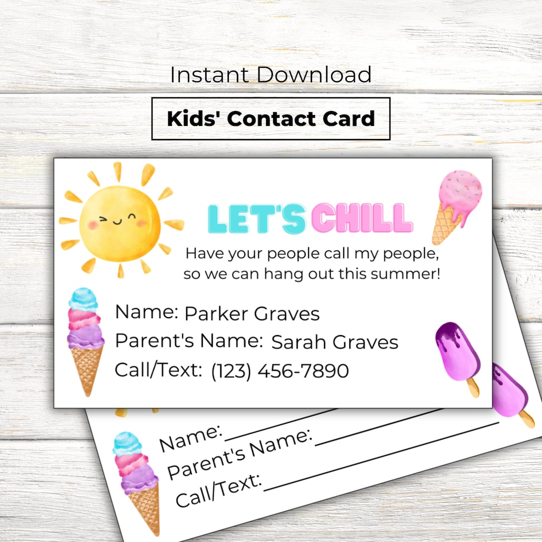 Editable Kids' Playdate Contact Card: Summer Fun (PDF Download) - Etsy