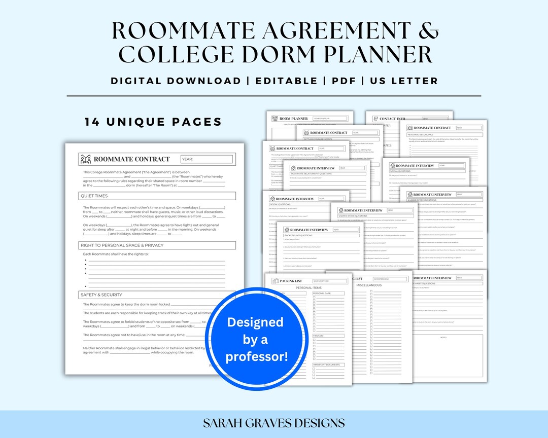 Editable College Dorm and Roommate Planning Bundle | Packing List ...