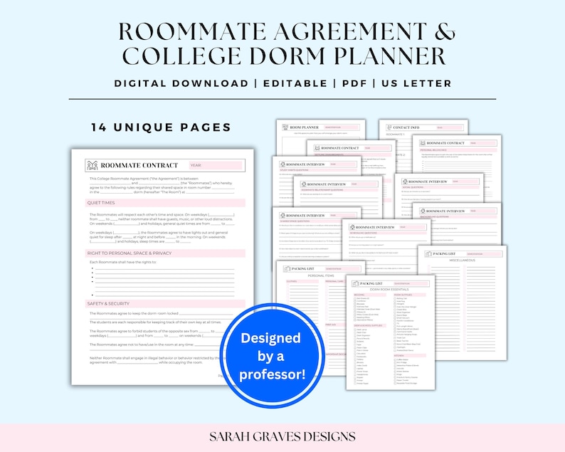 Editable College Dorm and Roommate Planning Bundle | Packing List ...