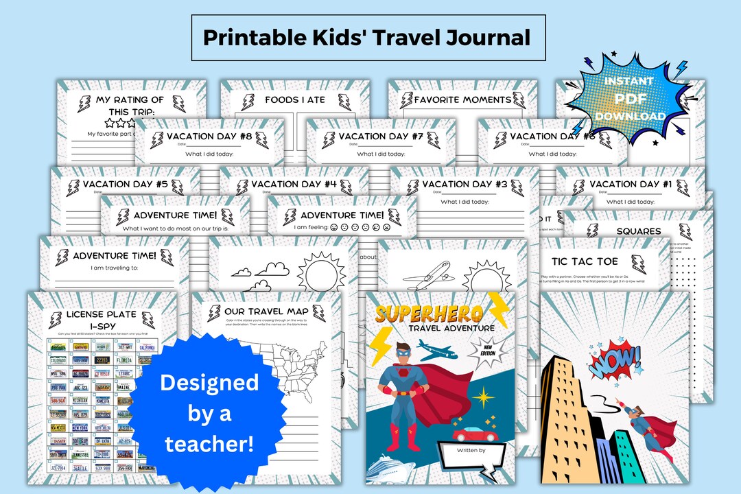 Printable Kids Travel Journal Superhero Travel Adventure Road Trip ...