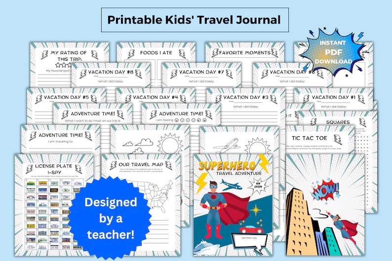 Printable Kids Travel Journal Superhero Travel Adventure Road Trip ...