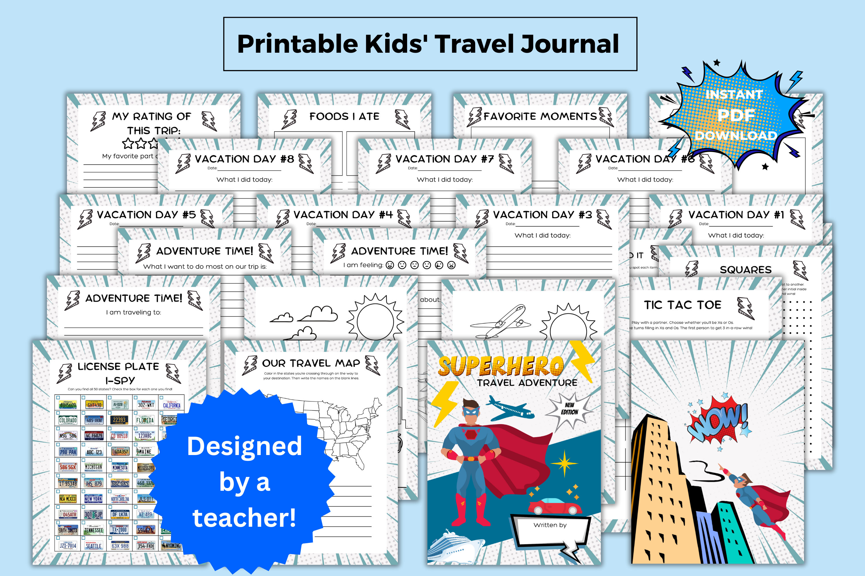 Printable Kids Travel Journal Superhero Travel Adventure Road Trip ...