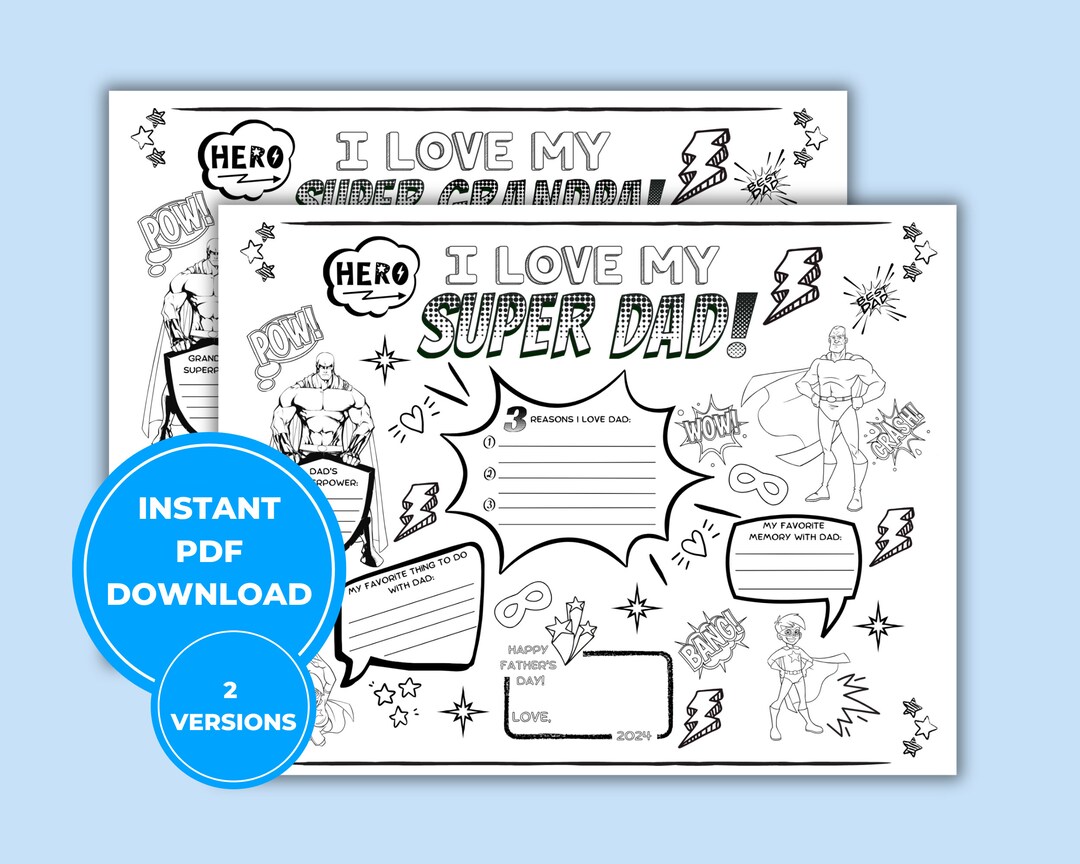 Father's Day Printable Coloring Page | Super Dad | Super Grandpa | All ...