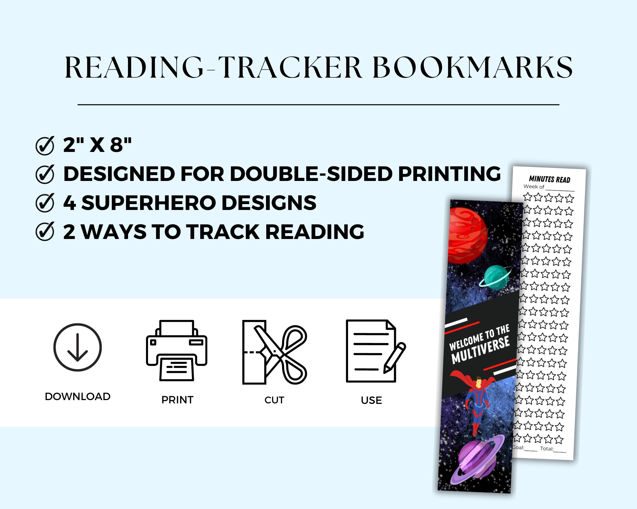Printable Reading-tracker Bookmarks 4 Double-sided Superhero Designs ...