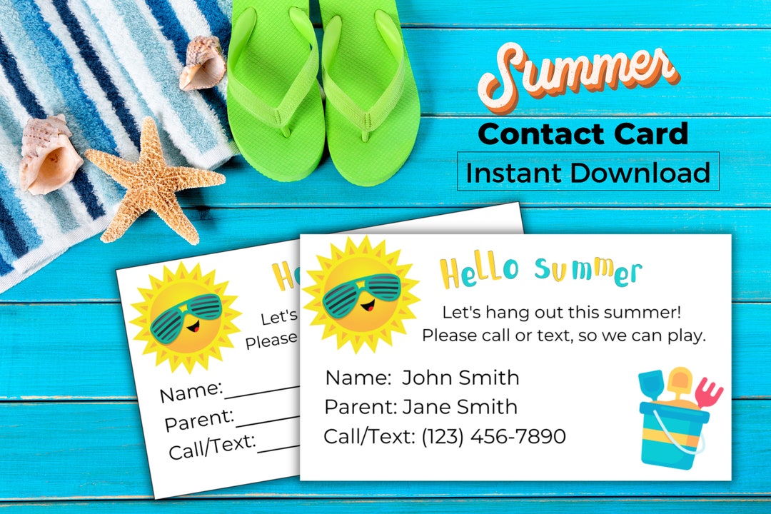 Summer Playdate Contact Card: Editable Kids Calling Card (PDF Download ...