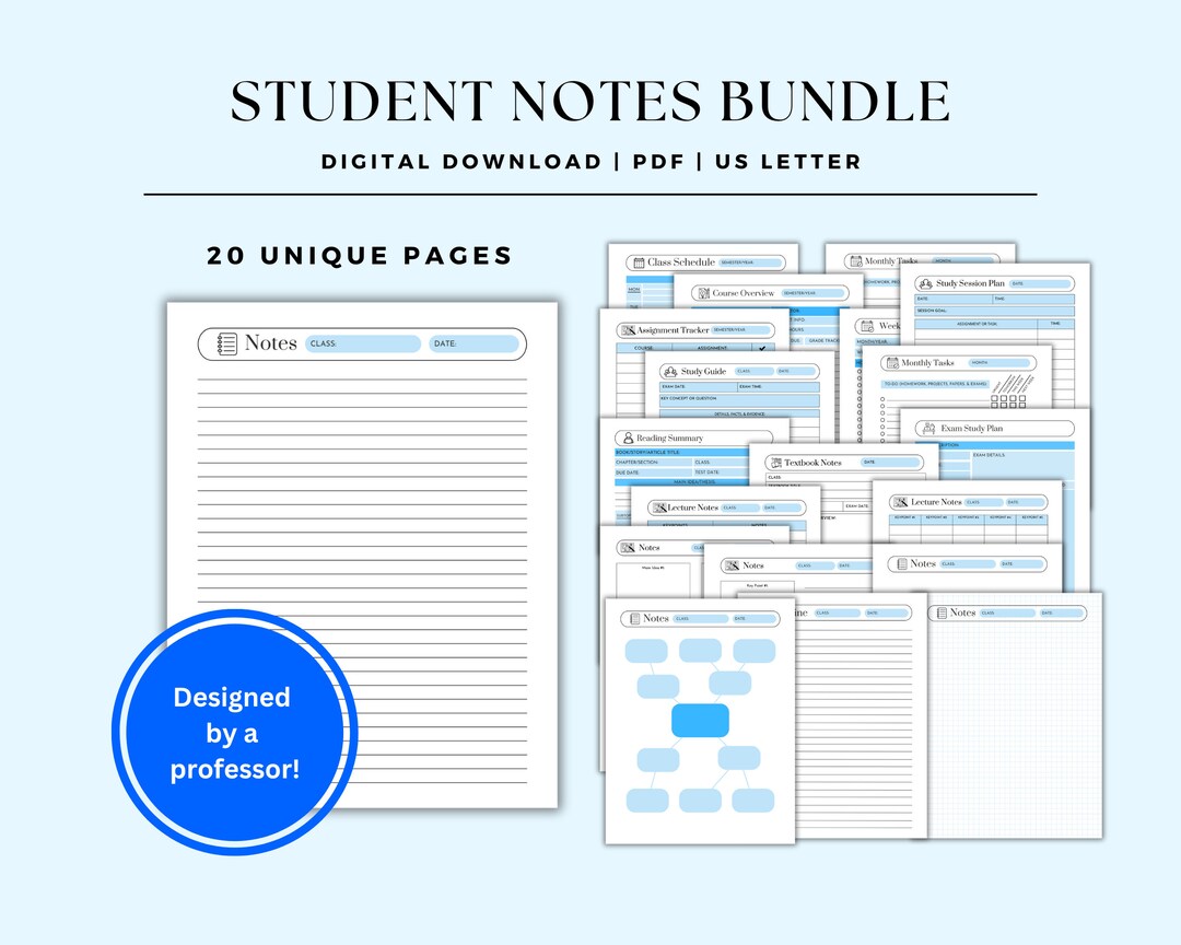 Student Notes Bundle: Cornell, Mind Map, & Exam Prep Templates (PDF ...