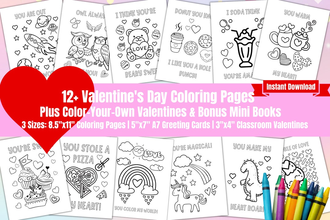 Valentine's Day Coloring Pages: Classroom Valentines, Mini Books (PDF ...