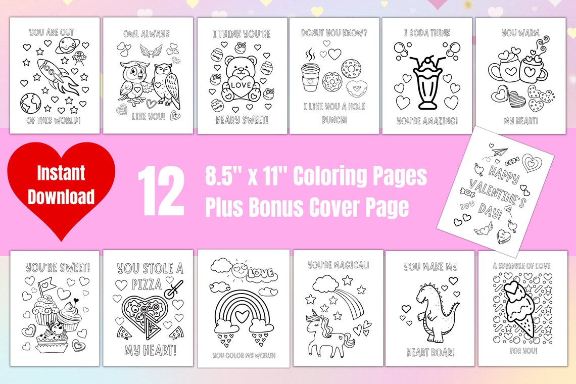 Valentine's Day Coloring Pages: Classroom Valentines, Mini Books (PDF ...