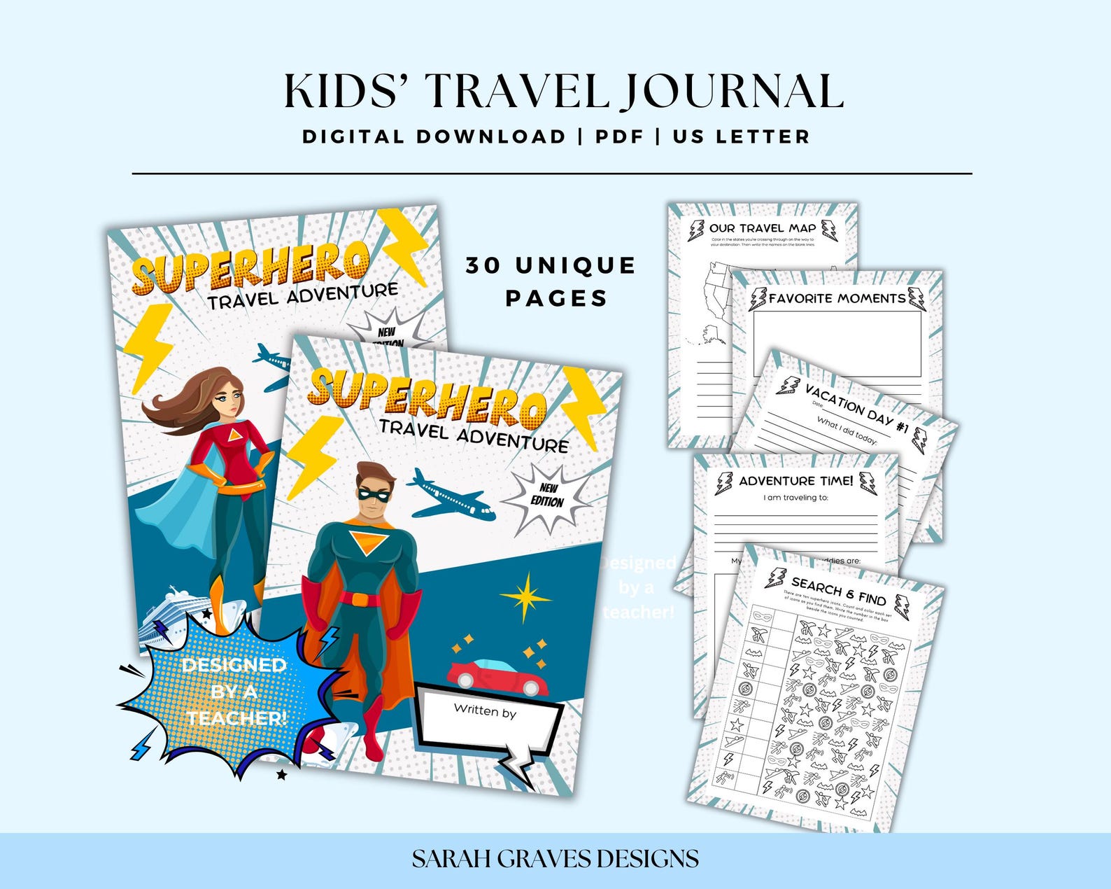 Printable Kids Travel Journal | Superhero Travel Adventure | Road Trip ...