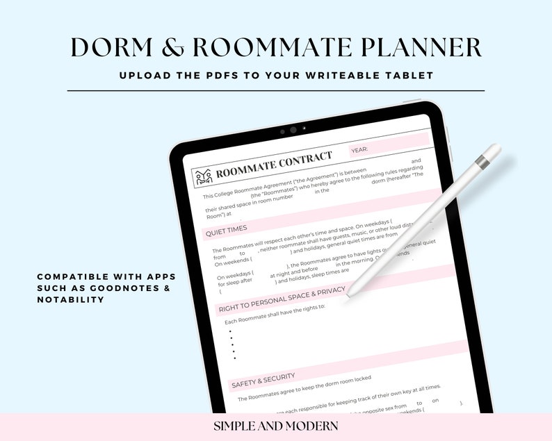 College Dorm Planner Bundle: Roommate Agreement, Packing List (digital ...