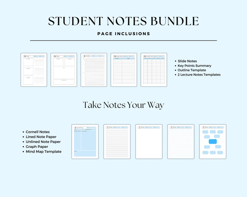 Student Notes Bundle: Cornell, Mind Map, & Exam Prep Templates (PDF ...