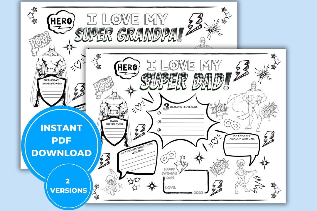 Father's Day Printable Coloring Page Super Dad Super - Etsy