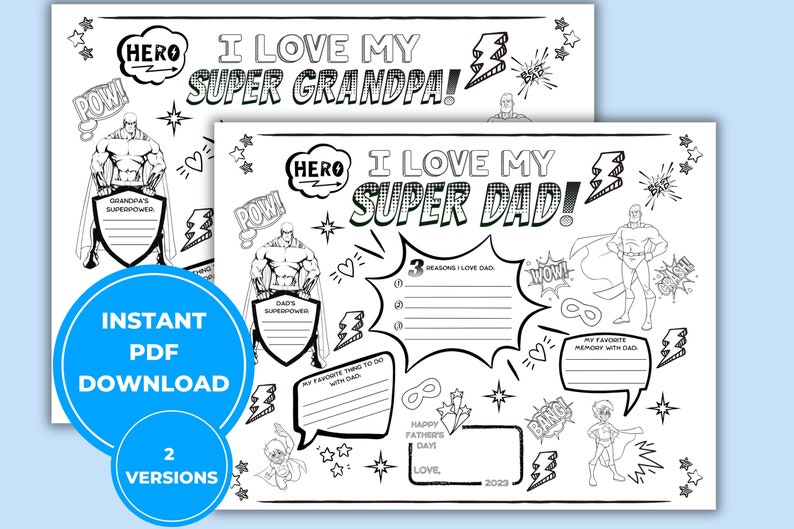 Father's Day Printable Coloring Page Super Dad Super - Etsy