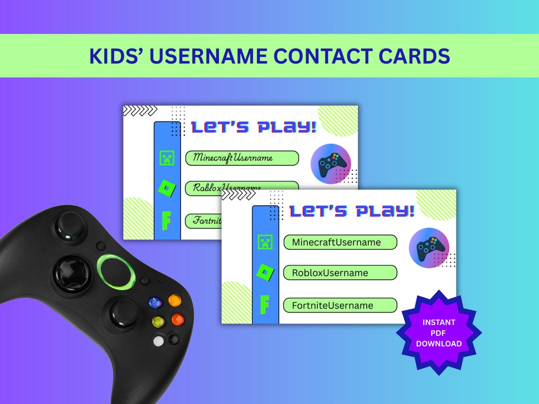 Editable Gamer Username Cards: Kids' Playdate Contact Info (PDF) - Etsy