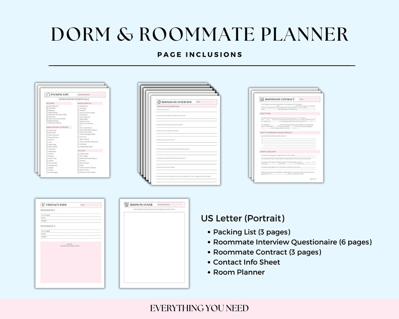 Editable College Dorm and Roommate Planning Bundle | Packing List ...