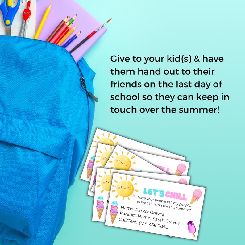 Editable Kids' Playdate Contact Card: Summer Fun (PDF Download) - Etsy
