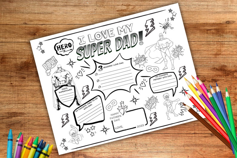 Father's Day Printable Coloring Page Super Dad Super - Etsy