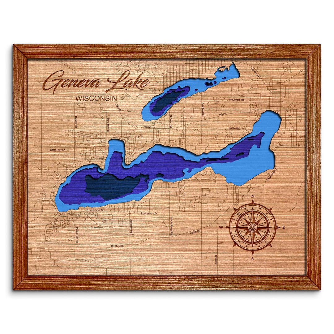 Geneva Lake, Wisconsin Depth Map - Any Lake, Pond, or Reservoir, Home ...