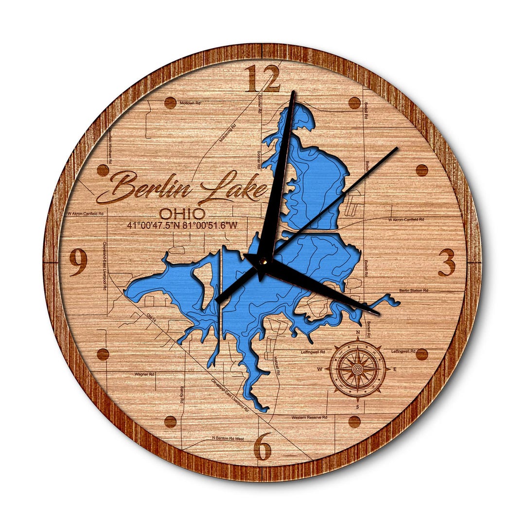 Berlin Lake, Ohio 14in Layered Map Clock - Any Lake, Pond, or Reservoir ...