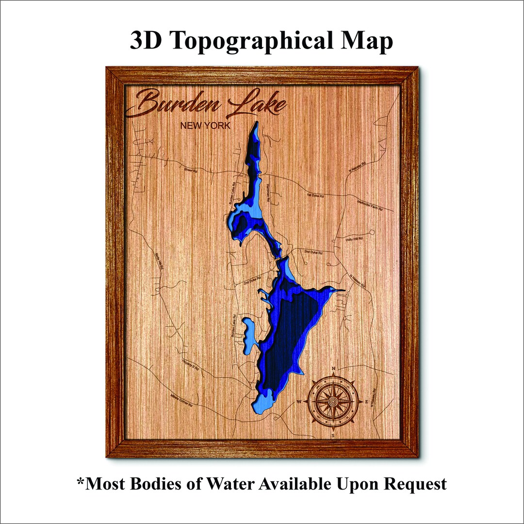 Burden Lake in New York 3D 4 LAYER Topographical Map. Lake House Decor ...