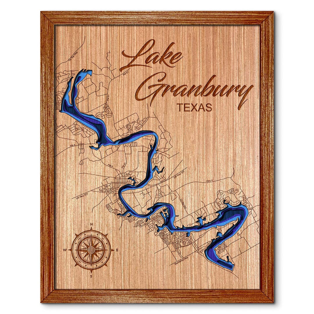 Lake Granbury, Texas Depth Map - Any Lake, Pond, or Reservoir - Unique ...