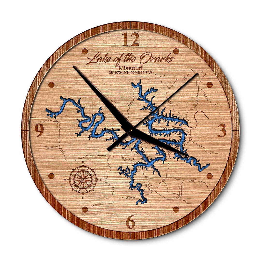 Lake of the Ozarks Minnesota Layered Map Clock Any Lake, Pond, or ...