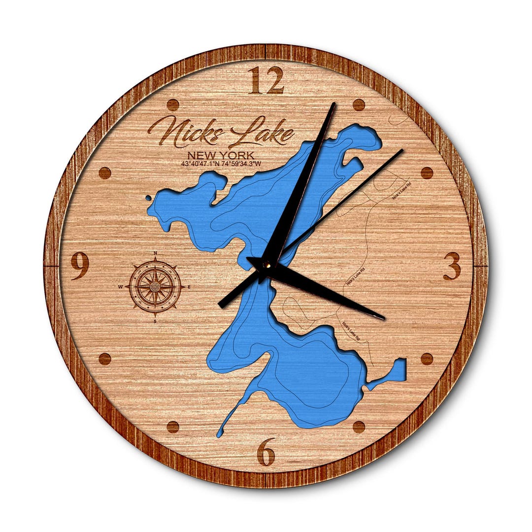 Nicks Lake, New York Layered Map Clock - Any Lake, Pond, or Reservoir ...