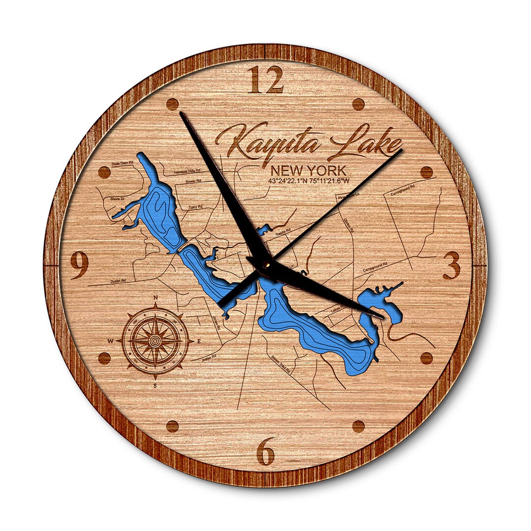 Kayuta Lake, New York Map Clock - Any Lake, Pond, or Reservoir - Unique ...