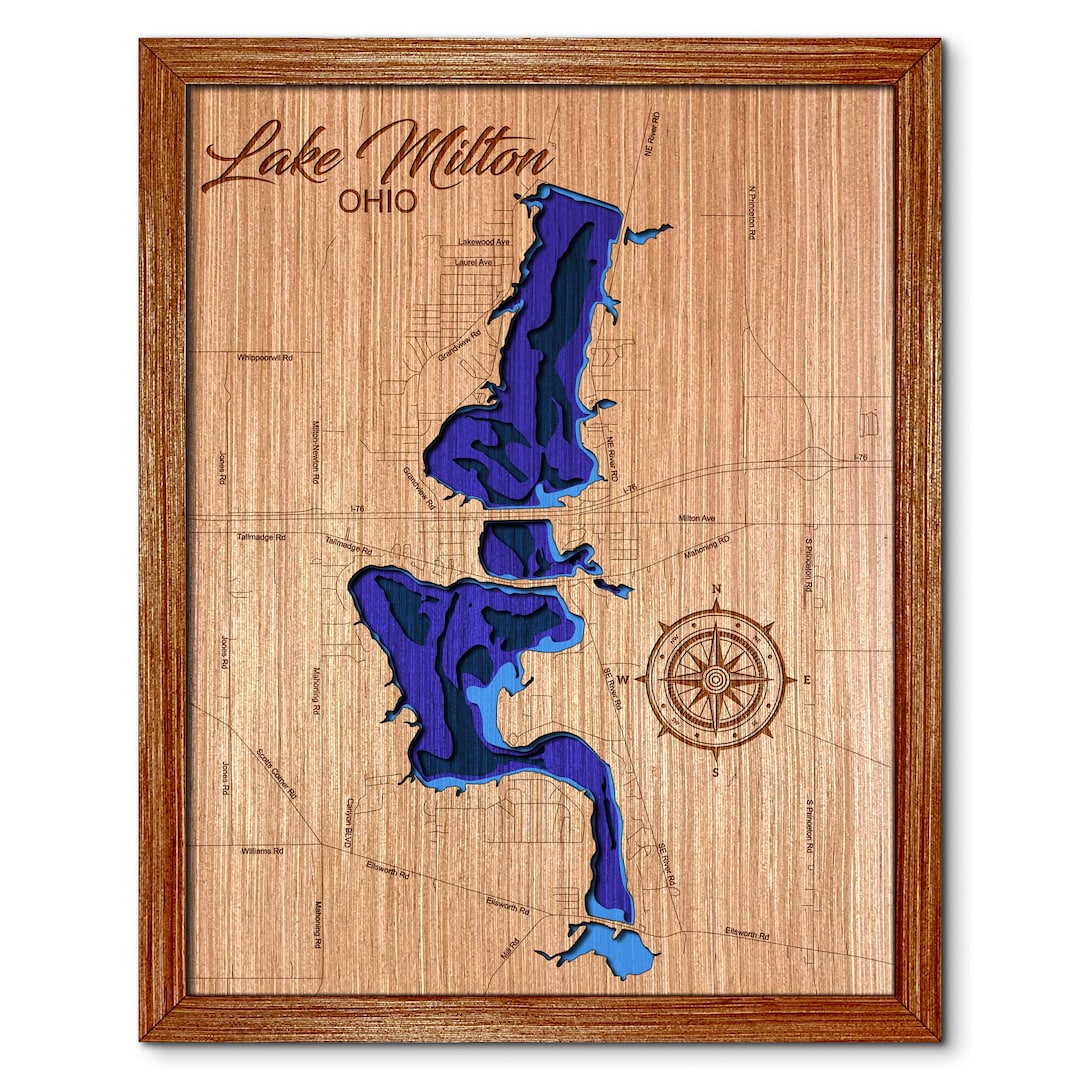 Lake Milton, Ohio Depth Map - Any Lake, Pond, or Reservoir - Unique ...