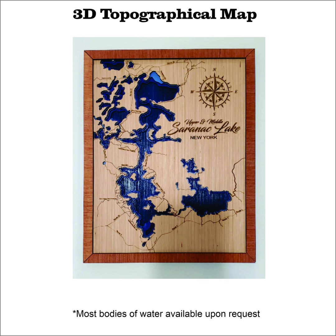Upper and Middle Saranac Lake in NY 3D Topographical Map - Etsy