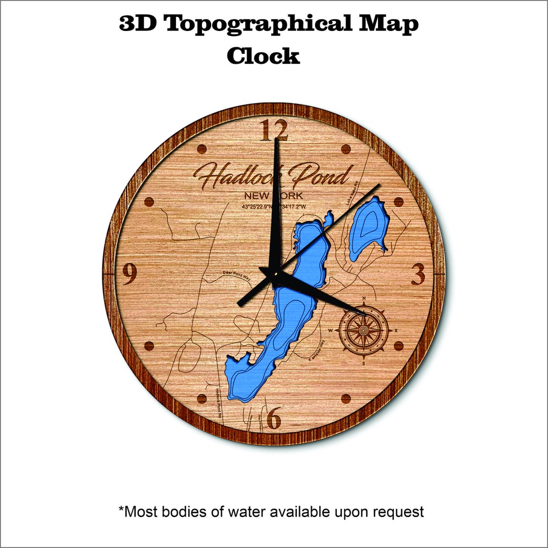 Hadlock Pond in New York 3D Topographical Map Clock - Etsy