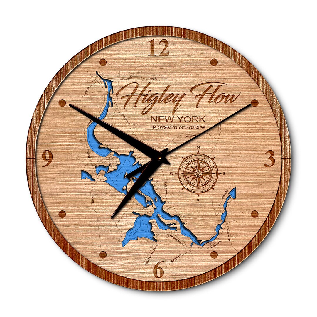 Higley Flow, New York 14in Layered Map Clock - Any Lake, Pond, or ...
