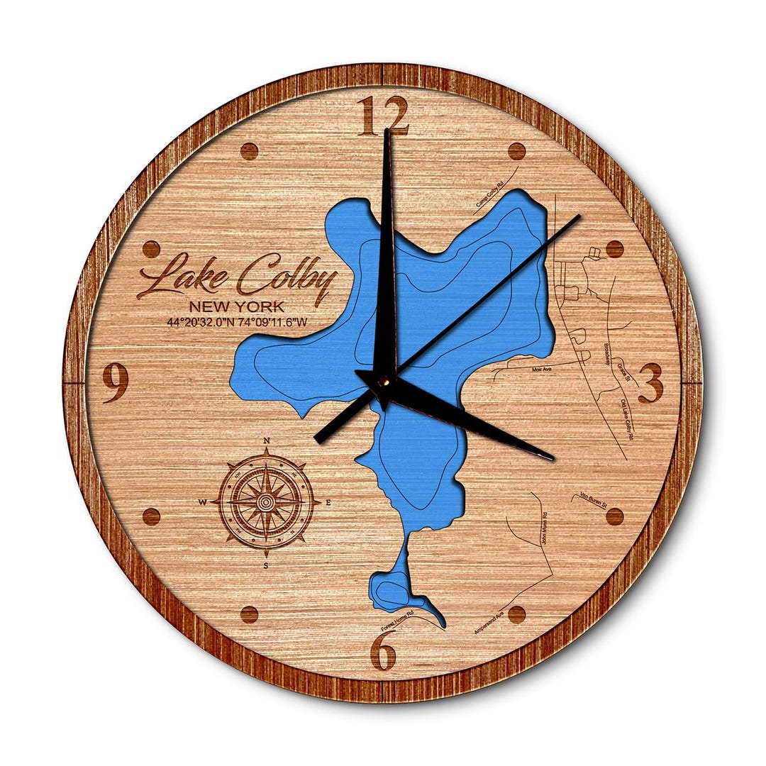 Lake Colby Franklin New York Layered Map Clock Any Lake, Pond, or ...