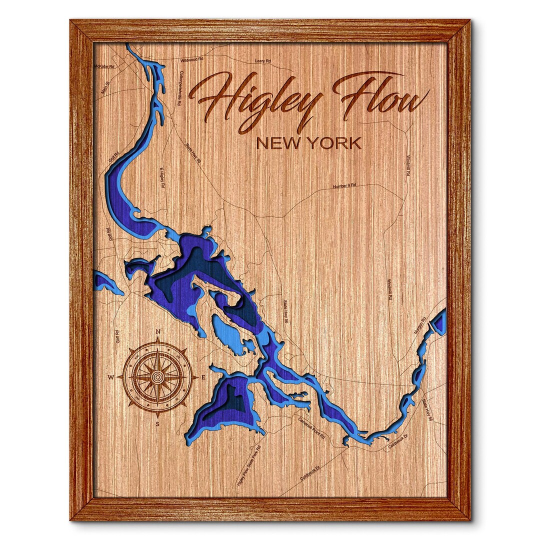 Higley Flow, New York Depth Map - Any Lake, Pond, or Reservoir - Unique ...