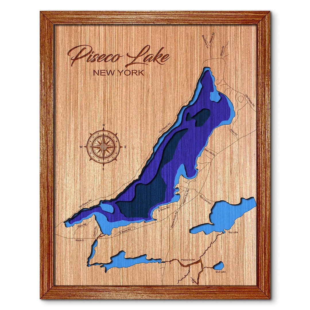 Piseco Lake, New York Depth Map - Any Lake, Pond, or Reservoir - Unique ...