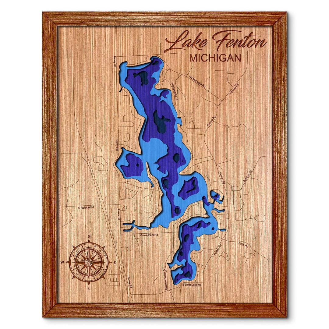Lake Fenton, Michigan Depth Map - Any Lake, Pond, or Reservoir - Unique ...