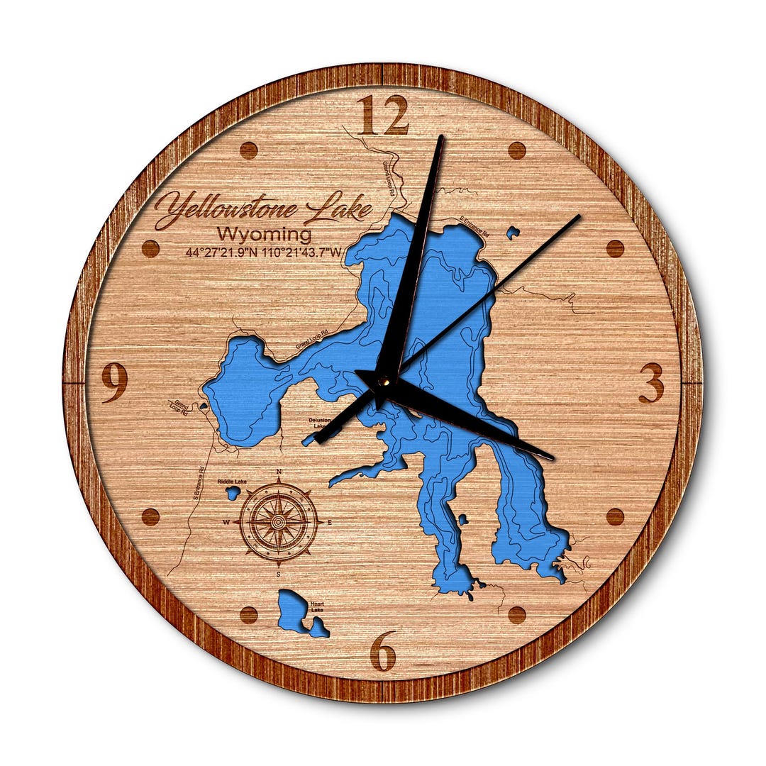 Yellowstone Lake, Wyoming Layered Map Clock - Any Lake, Pond, or ...