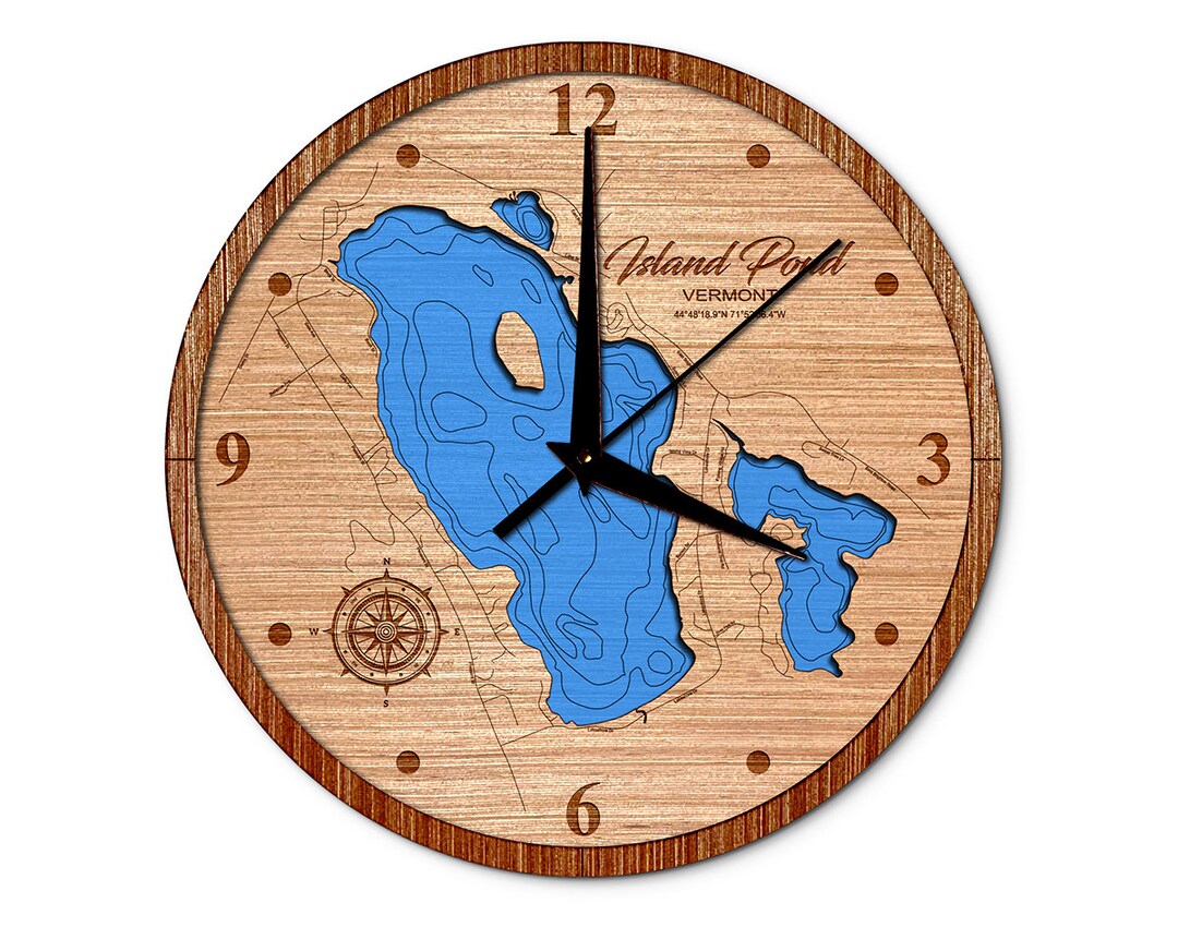 Island Pond, Vermont Map Clock - Any Lake, Pond, or Reservoir - Unique ...