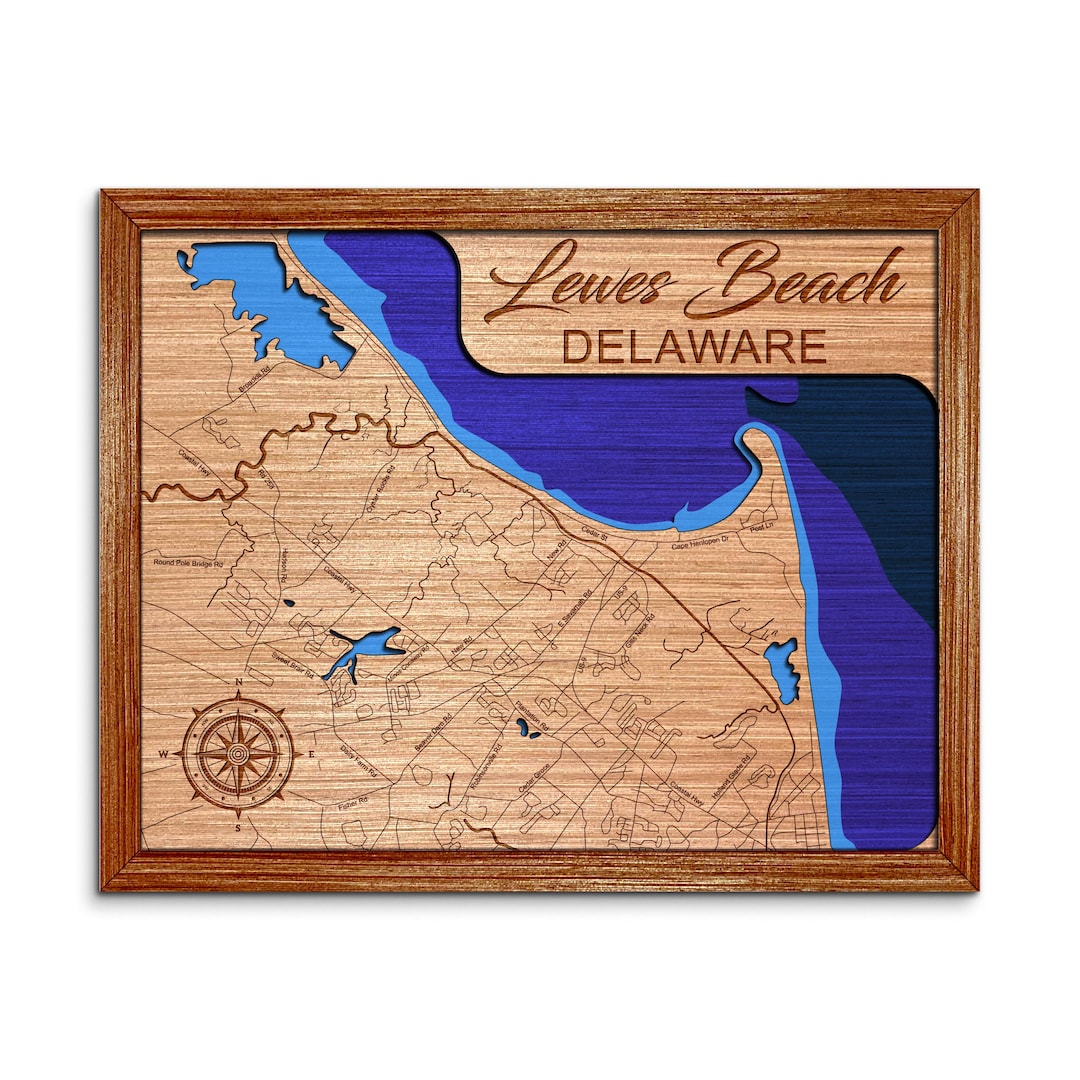Lewes Beach, Delaware Depth Map - Any Lake, Pond, or Reservoir - Unique ...
