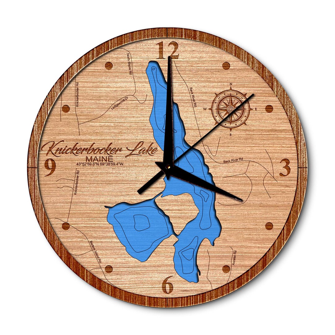 Knickerbocker Lake, Maine 14in Layered Map Clock - Any Lake, Pond, or ...