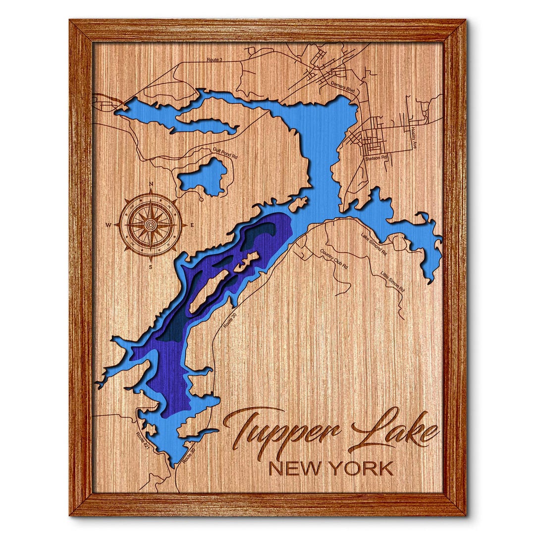 Tupper Lake, New York Depth Map - Any Lake, Pond, or Reservoir - Unique ...