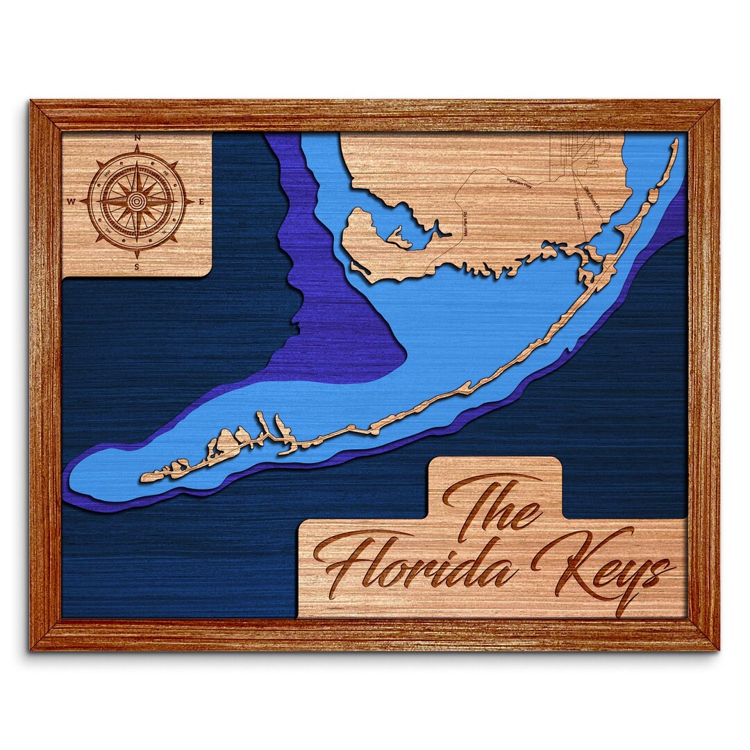 Florida Keys Depth Map - Any Lake, Pond, or Reservoir, Home Decor, Wall ...