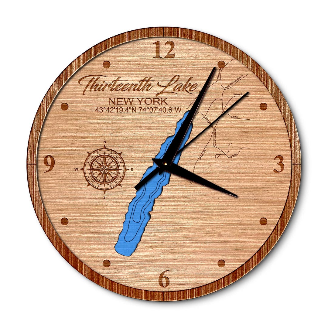 Thirteenth Lake New York Layered Map Clock Any Lake, Pond, or Reservoir ...