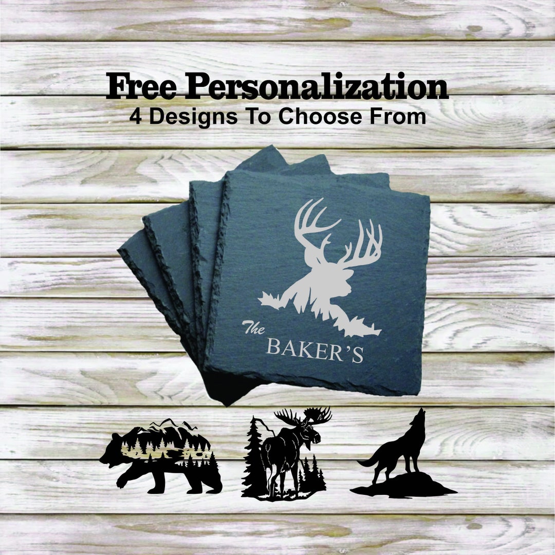 Deer, Bear, Moose, Coyote Slate Coasters. Set of 4! FREE SHIPPING ...